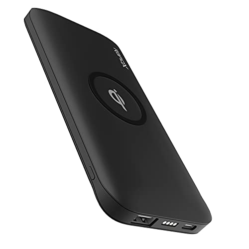 RapidX Myport 10000 mAh Power Bank, 10W Wireless Charging (Qi-Certified) & Charging Stand, 1 USB-C Input/Output (18W), 1 USB Output for iPhone and Android (Black)