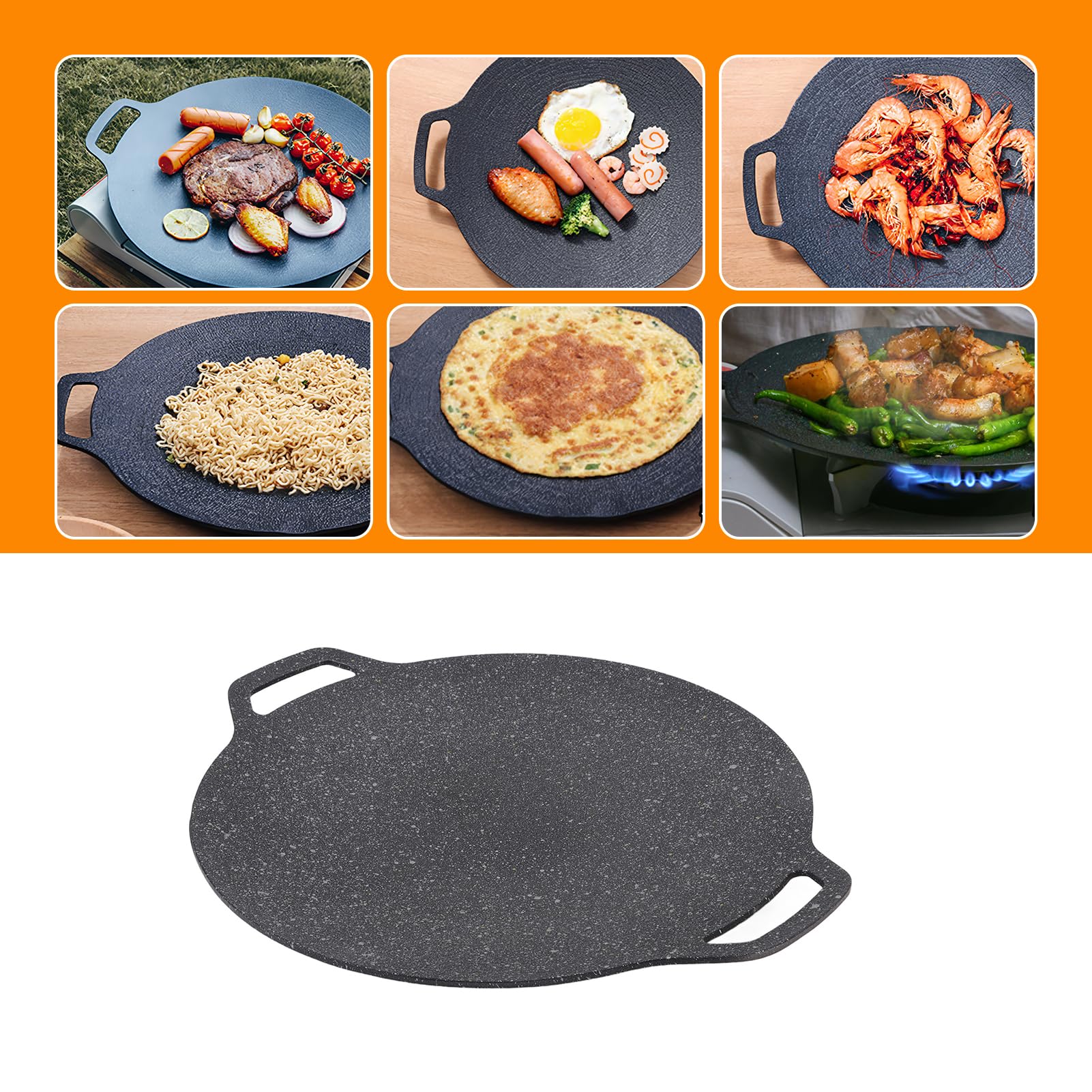 Korean BBQ Grill Pan, Aluminum Non Stick Korean Grill Pan, High Heat Conductivity Griddle Pan for Barbecue, Camping and Other Outdoor Activities (30cm)