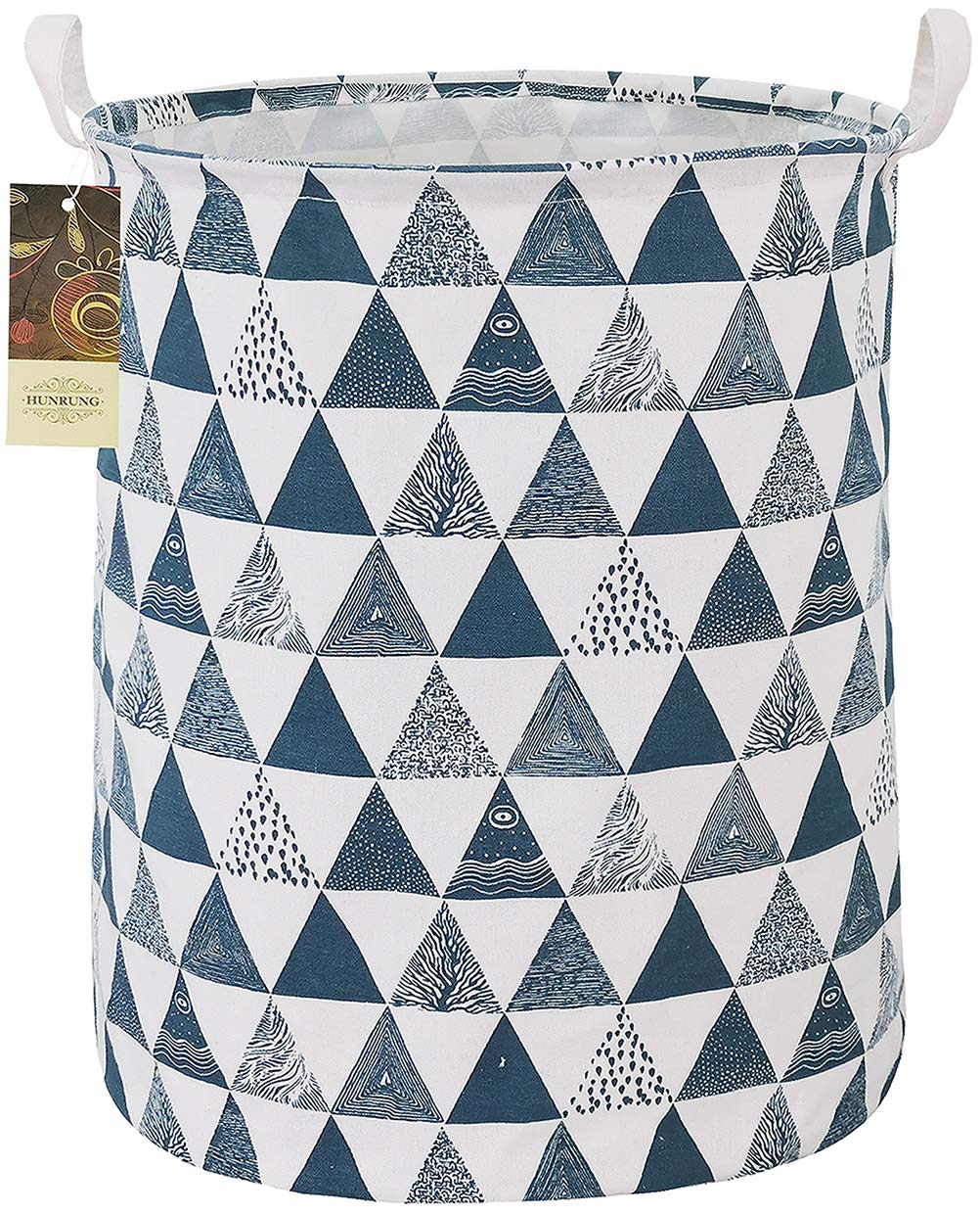 HUNRUNG Laundry Hamper,Large Canvas Fabric Lightweight Storage Basket Toy Organizer Dirty Clothes Collapsible Waterproof for College Dorms(Round-Pine Dinosaur)