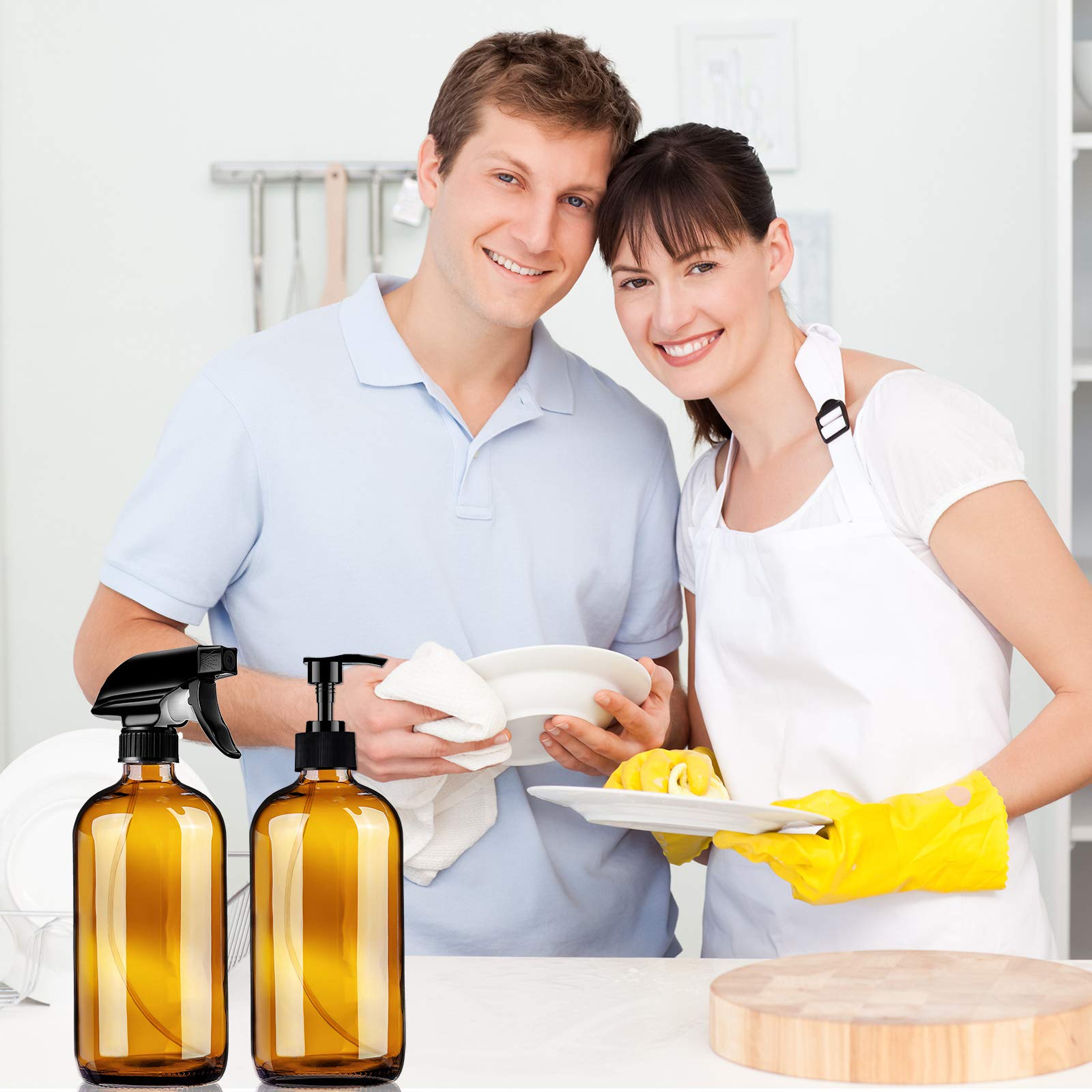 Amber Glass Spray Bottles 16 oz Pump Bottle (2 Pack) Refillable Cosmetic Containers Brown Mist & Stream Mister for Essential Oil Products Shampoo Soap Cleaning Bottles Or Aromatherapy Sprayer Plant