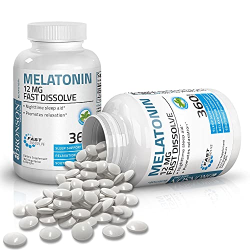 Bronson Melatonin 12mg Fast Dissolve Nighttime Sleep Aid Support & Relaxation Support, 360 Peppermint Vegetarian Lozenges