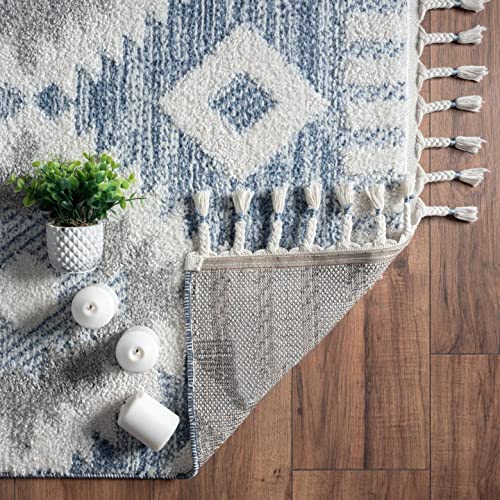 LUXE WEAVERS Ibiza Collection Blue Moroccan Geometric Area Rug 2x7