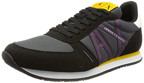 A|X Armani Exchange Men's Texturized Suede & Mesh Logo Sneaker, Black/Iron, 12