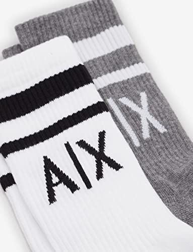 A|X ARMANI EXCHANGE mens Logo Crew 2-pack Socks, White/Melange Grey, Small-Medium US