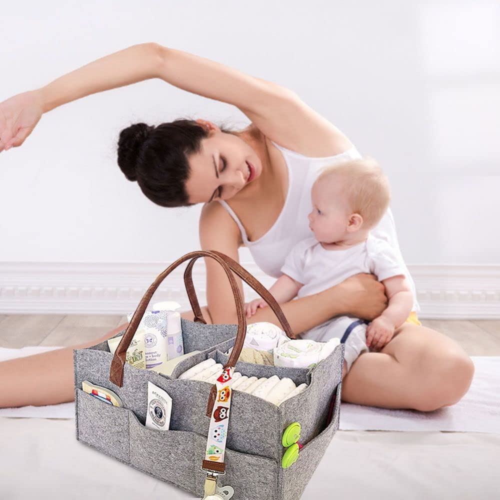 CHDHALTD Infant Diaper Storage Bag, Foldable Nursery Organizer Basket, Large Pocket Nappy Bag for Kids Storage Carrier(Dark Grey)