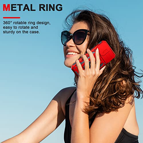 AUPAI iPhone 14 Plus Case with Camera Cover,iPhone 14 Plus Cover with Screen Protector Heavy Duty Military Grade Protective Phone Case with Kickstand for Apple iPhone 14 Plus Red