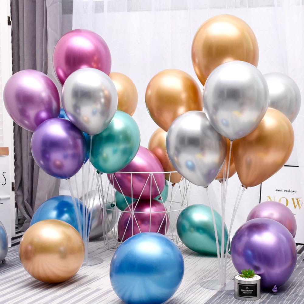 QRabbit Colorful Party Balloons 100pcs, 12inch Chrome Metallic Birthday Party Balloons 10 Assorted Colors for Wedding Baby Shower Graduation Christmas Party Decorations