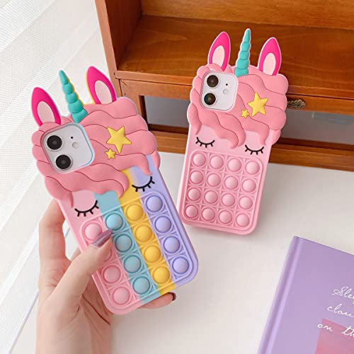aupartuds iPhone SE Cute Case for Girls Kids,Cartoon Kawaii Funny Silicone Design Cover,Unicorn Cool Unique Stress Relief Push Pop Bubble Protective Shell for iPhone 6/6S/7/8 4.7 inch - Rainbow