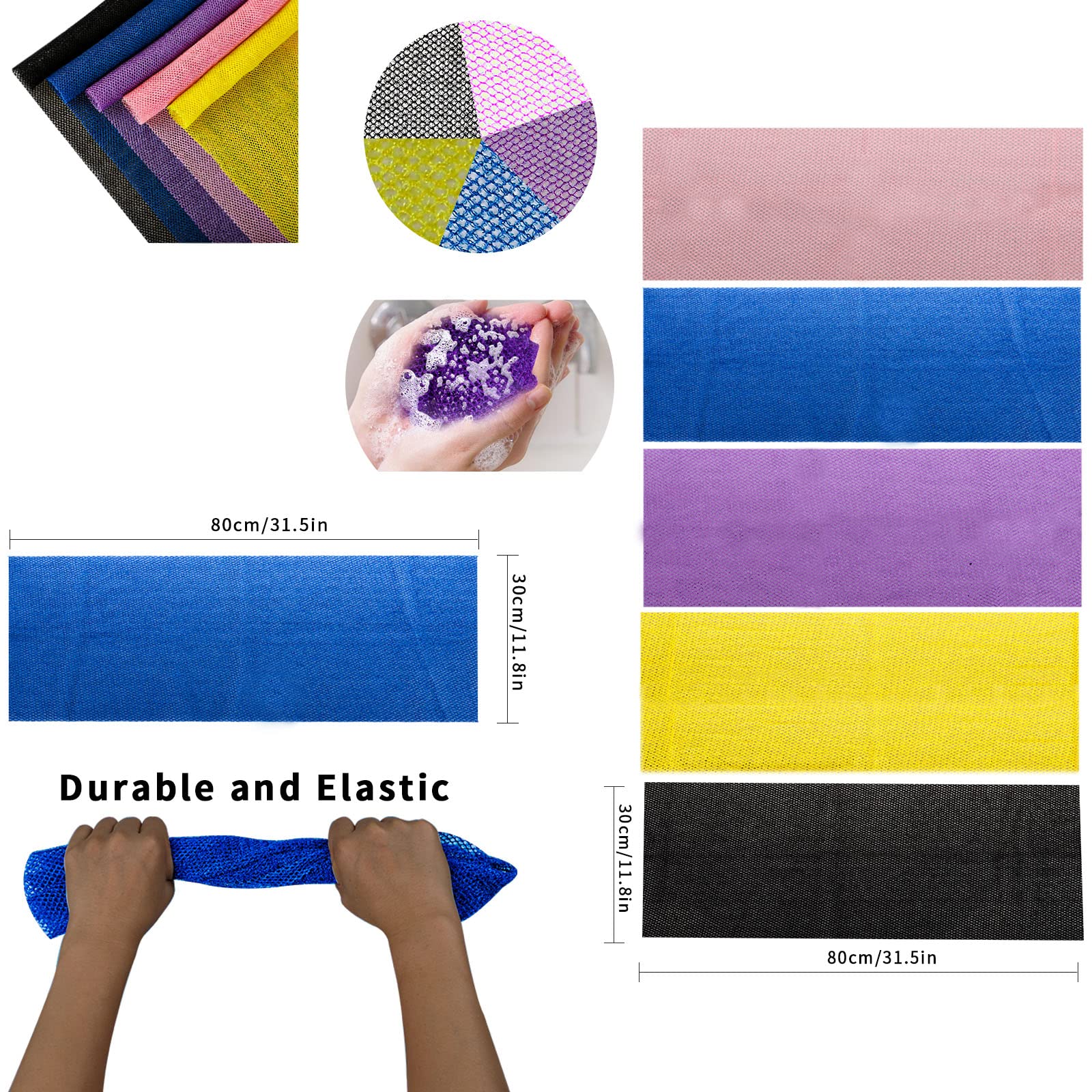 African Net Sponge 4PCS African Exfoliating Net Long Nylon African Sponge Exfoliating Net Bath Net for Daily Exfoliating Body Scrubber Back Scrubber Shower Skin Smoother (Blue,Purple,Yellow,Pink)
