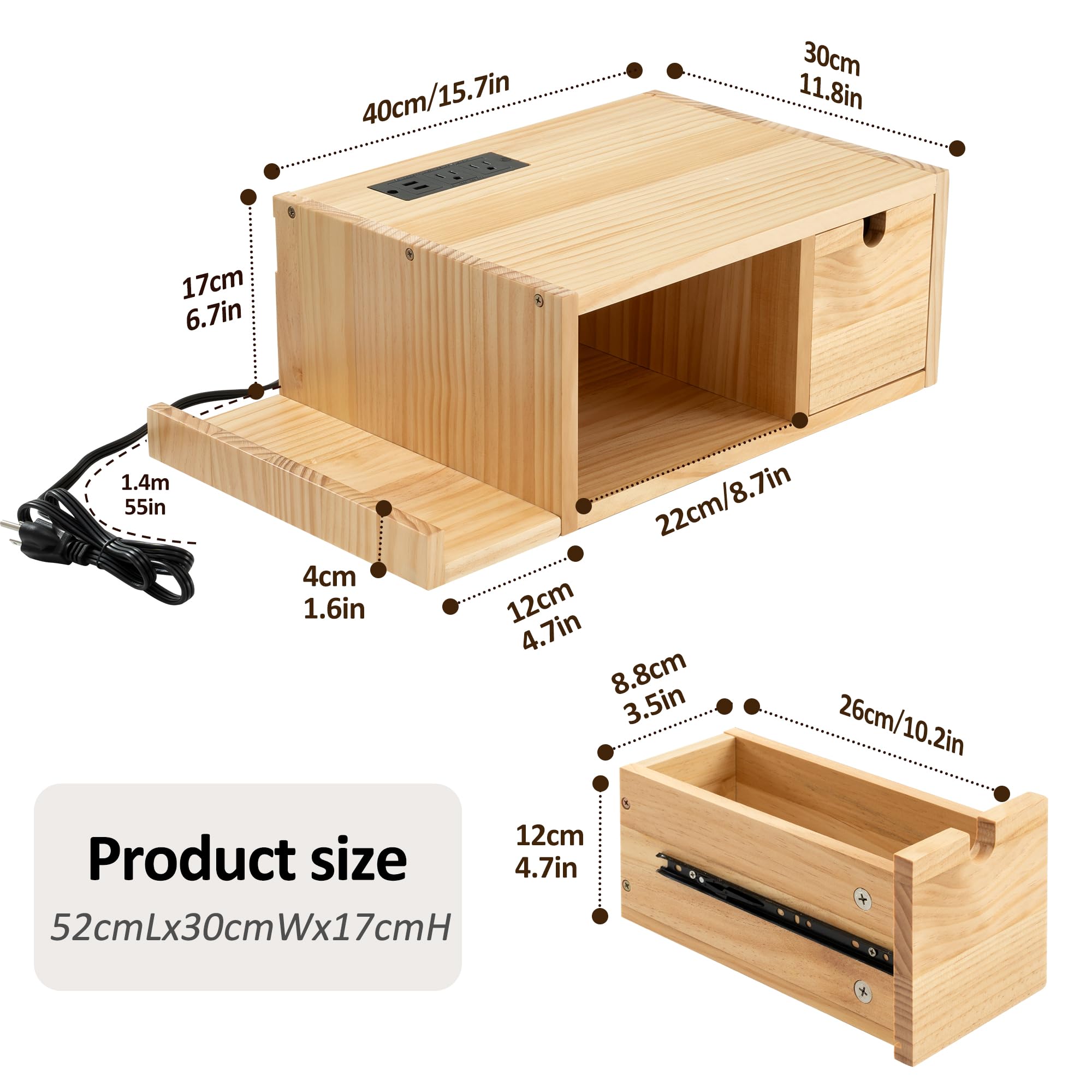 Afuly Floating Nightstand with Charging Station, Modern Night Stand with Drawer Wall Mounted Bedside End Table, Solid Wood Nightstand Side Table Shelf for Bedroom Natural Wooden Decor