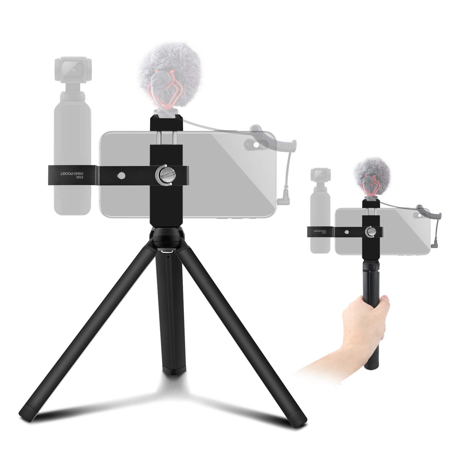 Alcoon Aluminum Handheld Phone Holder Tripod Mount Stand Compatible for DJI Osmo Pocket Accessories with Cold Shoe Interface and 1/4 Inch Thread