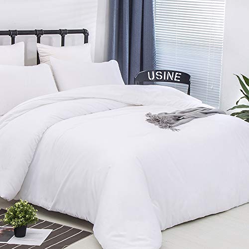 CLOTHKNOW White Comforter Sets Queen White Bedding Comforter Sets Full Plain White Bed Comforter Solid White Queen Size Bedding Set 3Pcs White Comforter Sets Queen