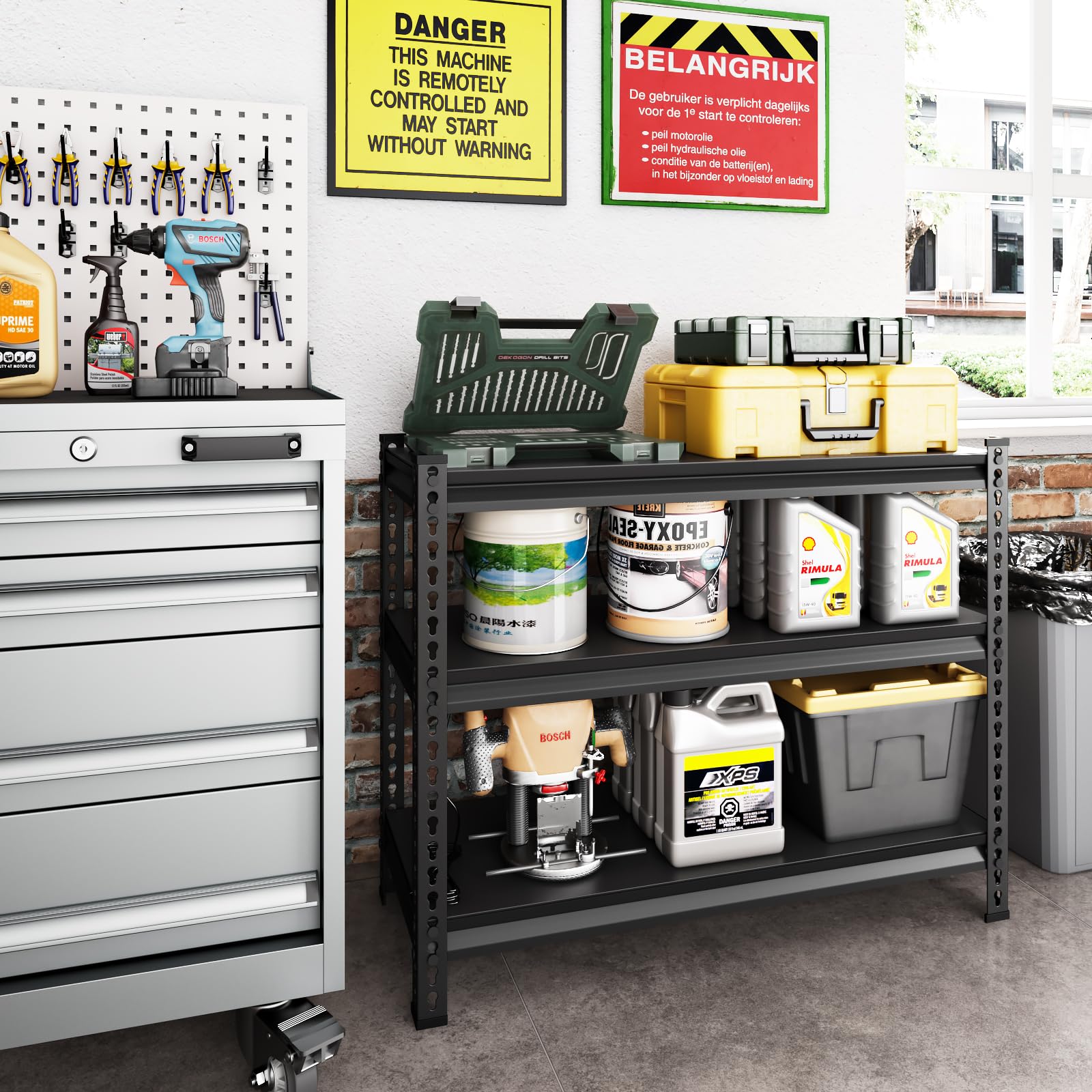 SDXYSTCE 3-Tier Garage Shelving Heavy Duty,40”W x 18”D x 36”H Metal Shelving Unit,1320 lbs Weight Capacity Adjustable Storage Shelves for Retiple Tanks, Aquariums, Pantry, Garage,Black