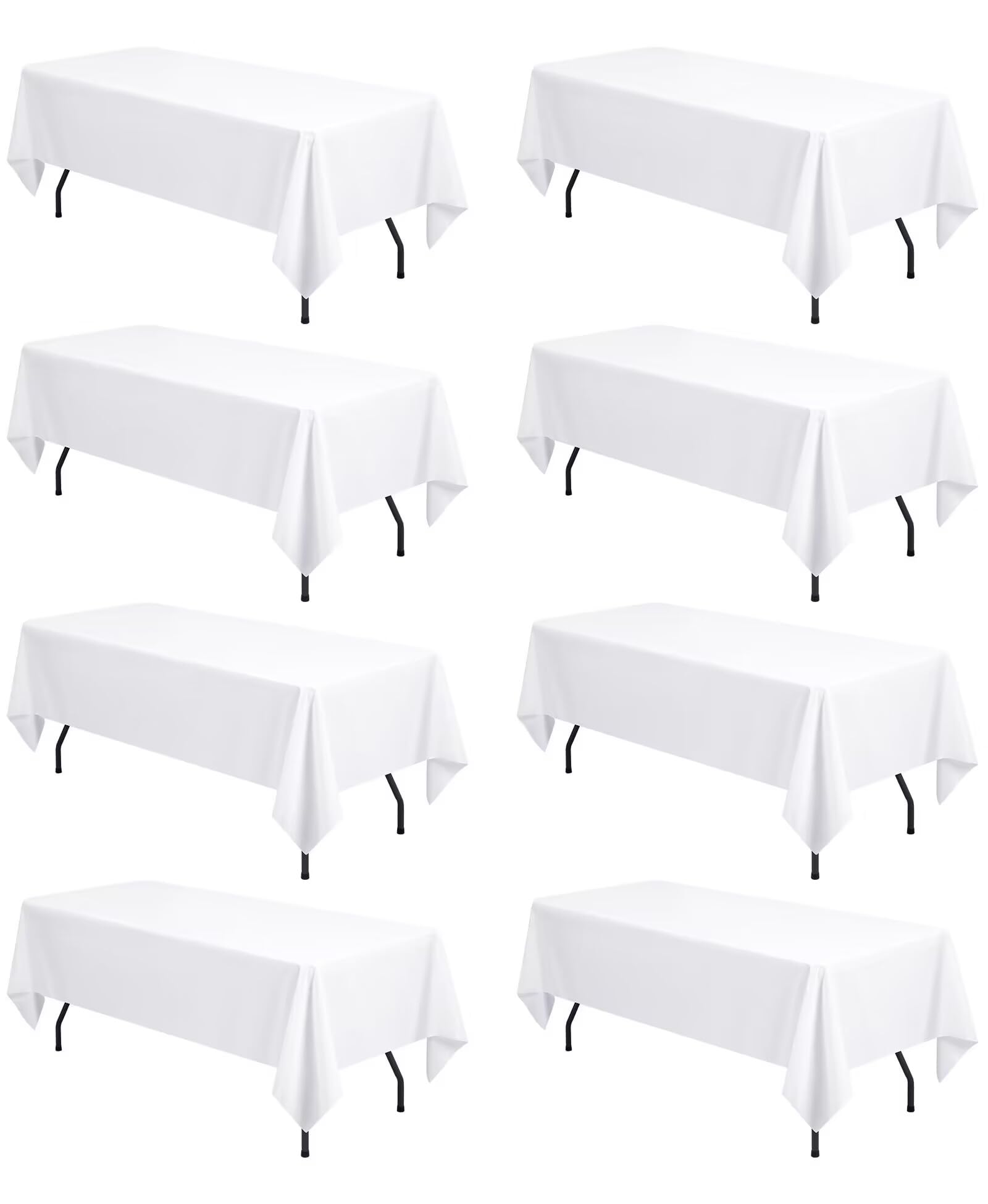 8 Pack White Tablecloth 60 x102 Inch Polyester Table Cloth for 6 Foot Rectangle Tables - 6ft Rectangular Bulk Polyester Fabric Washable Long Table Clothes for Wedding Party Buffet Restaurant Banquet
