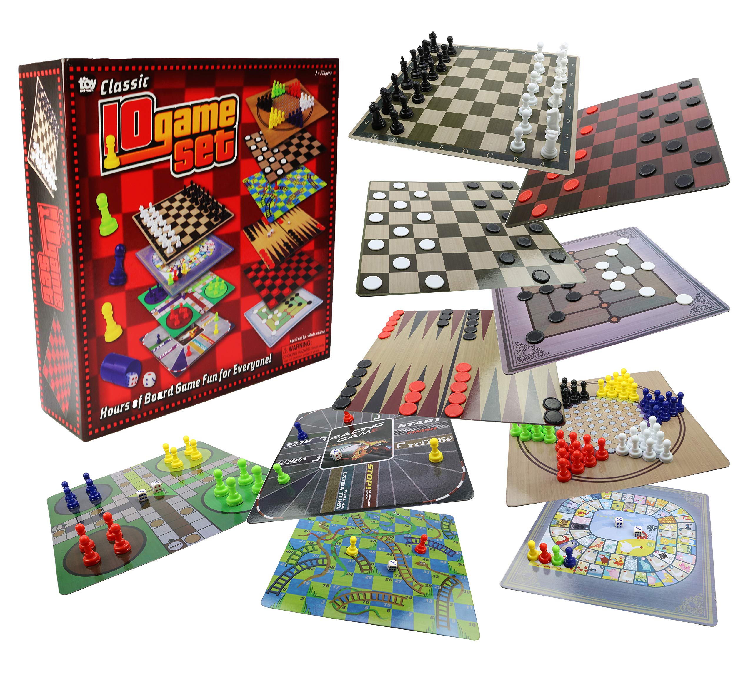 Board Game Set - 10 in 1 Board Games Collection - Chess, Checkers, Chinese Checkers, Backgammon, Snake and Ladder, Ludo and More Classic Board Games for Kids