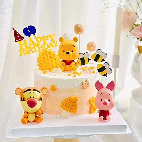 Winnie The Pooh Party Cake Topper, Pooh Bear Cake Topper for Birthday Baby Shower Party Cake Decorations