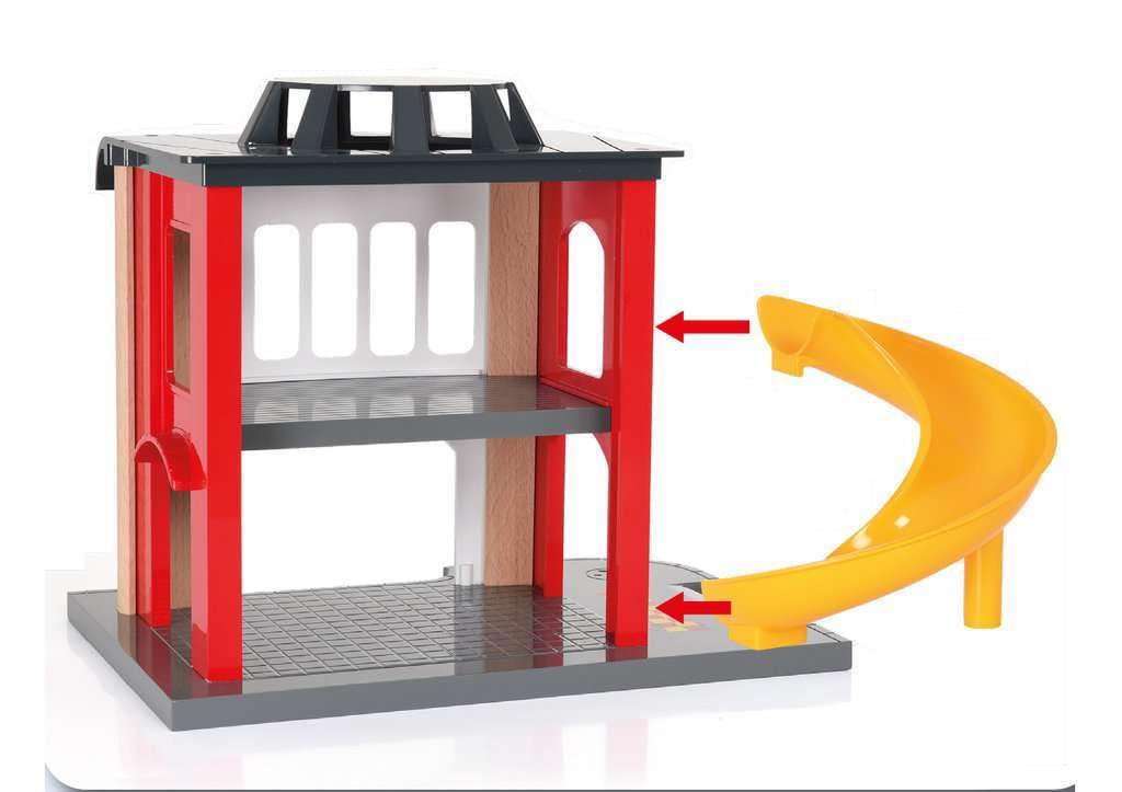 BRIO 33833 World Central Fire Station - Interactive Toy Set with Fire Truck and Accessories | Light and Sound Features | Compatibility with All BRIO Railway Toys | Safety Tested | for Kids Ages 3+
