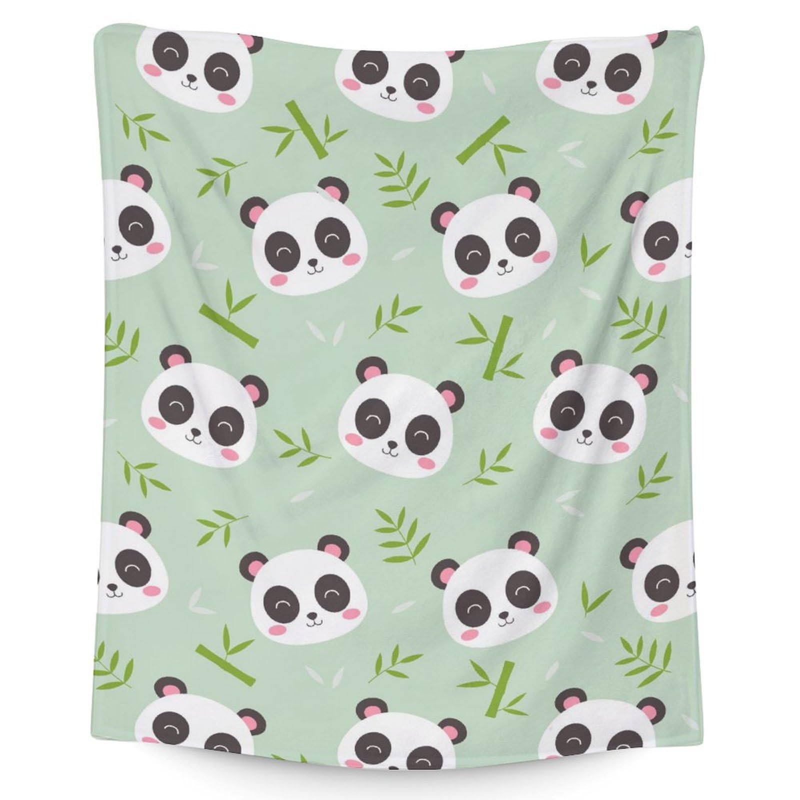 Panda Blanket Gifts - 40x50 Inches Cute Throw Blanket for Kids, Girls & Boys - Green Soft Fuzzy Blankets for Couch, Sofa & Bed