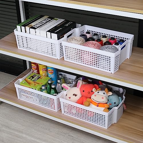 Obstnny 2-Pack White Stacking Storage Bin, Plastic Stackable Storage Basket, R