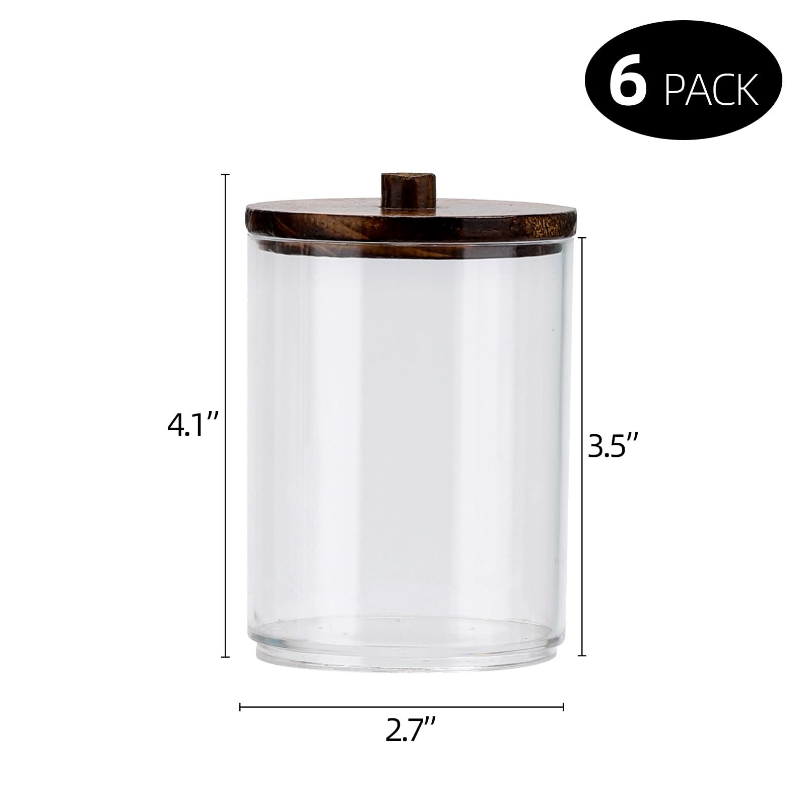 Tbestmax 6 Pack Qtip Holder - Clear Cotton Ball Cotton Swab Holder for Restroom Bathroom Organizers and Storage Containers, Plastic Apothecary Jars with Wood Lids
