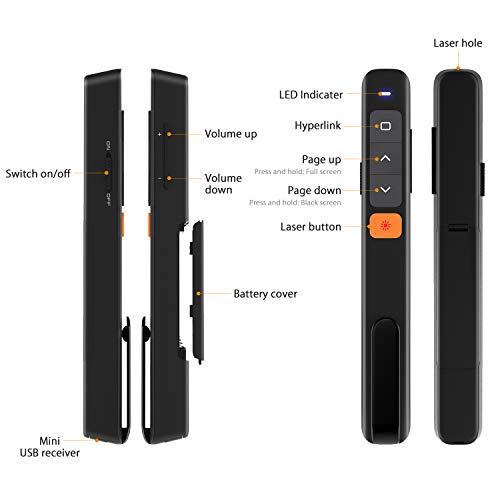 Wireless Presenter, AMERTEER RF 2.4GHz USB and Type-C Presentation Remote with Hyperlink &Volume Control PowerPoint Remote Clicker for Mac Book/Air/Pro