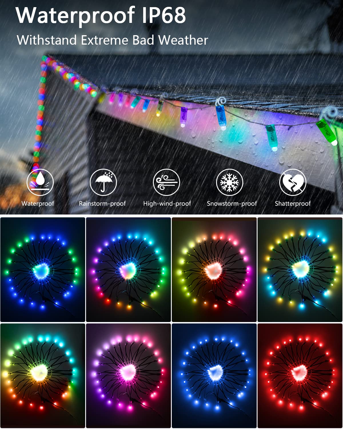 ALITOVE WS2811 12V LED Pixels 12mm 8 inch Spacing 50 LEDs Addressable RGB LED Bullet String Lights Diffused Digital Dream Color Programmable Module Lights Waterproof IP68 with 3pin ALT-Connector