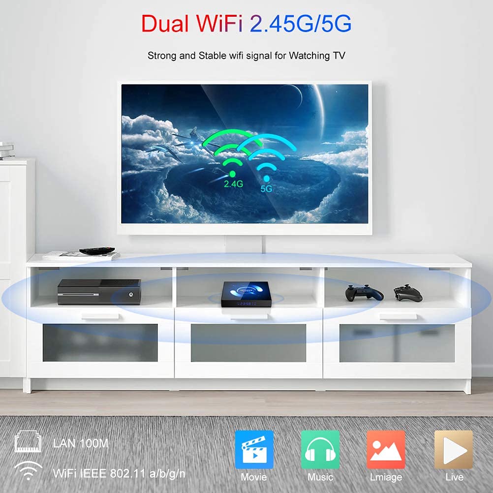 Android TV Box 10.0 4GB 64GB H616 Quad core Support 6K HD/ 3D/H265/Dual WiFi 2.4G 5G /100M LAN/USB 2.0/BT 5.0 with Wireless Keyboard