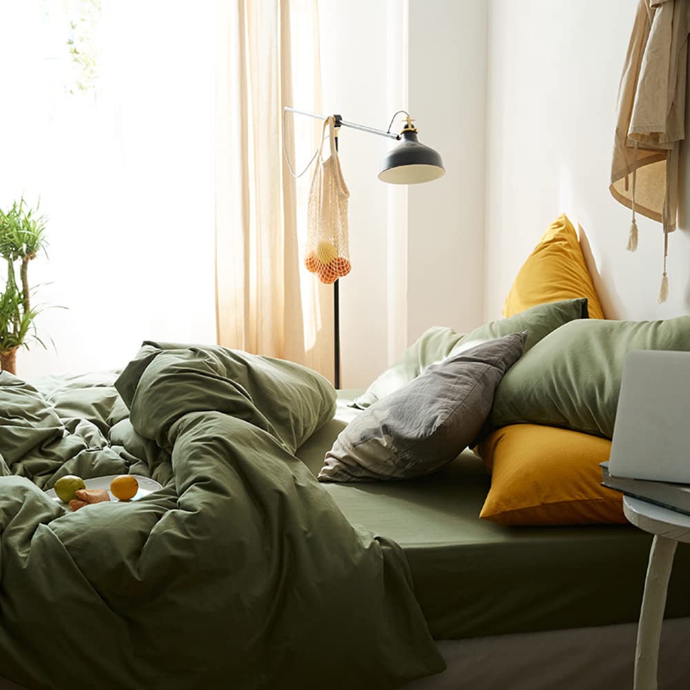 Omelas Olive Green Duvet Cover King Size Avocado Modern Minimalist Style Solid Color Bedding Set Soft Lightweight Microfiber Quilt with Zipper Closure Corner Ties, No Comforter WJL-OMUS-SJT-OLGN-King