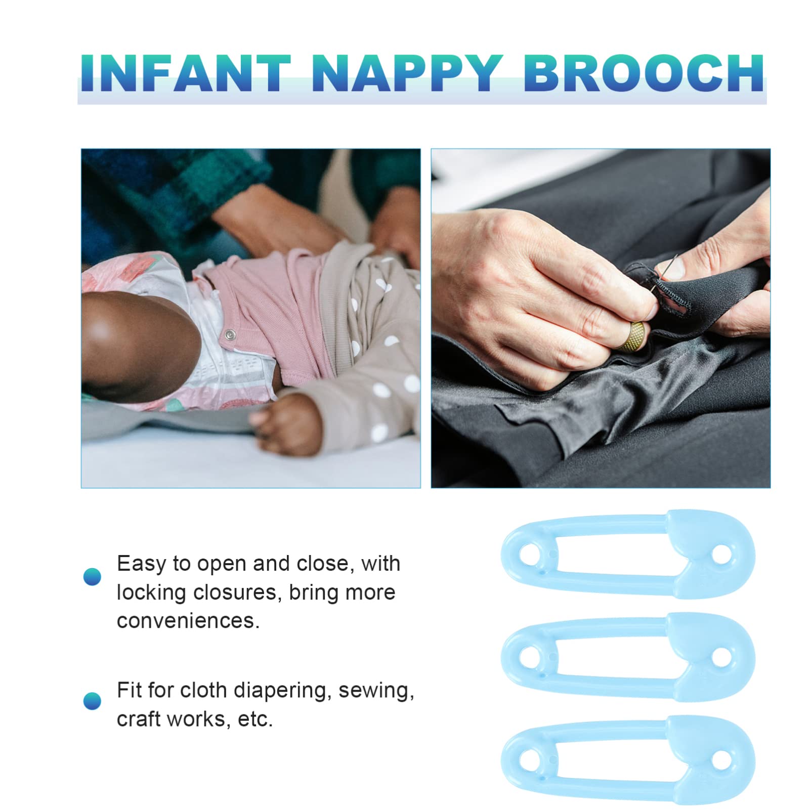 36pcs Diaper Pins Safety Pins Plastic Head Cloth Diaper Pins or Shower Diaper Pins for Newborn Blue