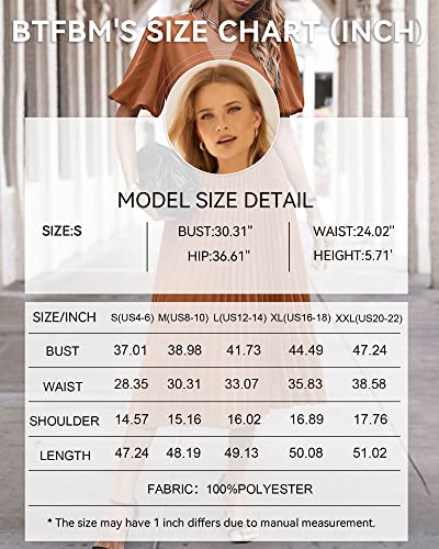 BTFBM Women Casual Dresses 2023 Summer Boho Wrap V Neck Puff Short Sleeve Beach Party Flowy Pleated A-Line Maxi Dress(Solid Brick Red, Large)