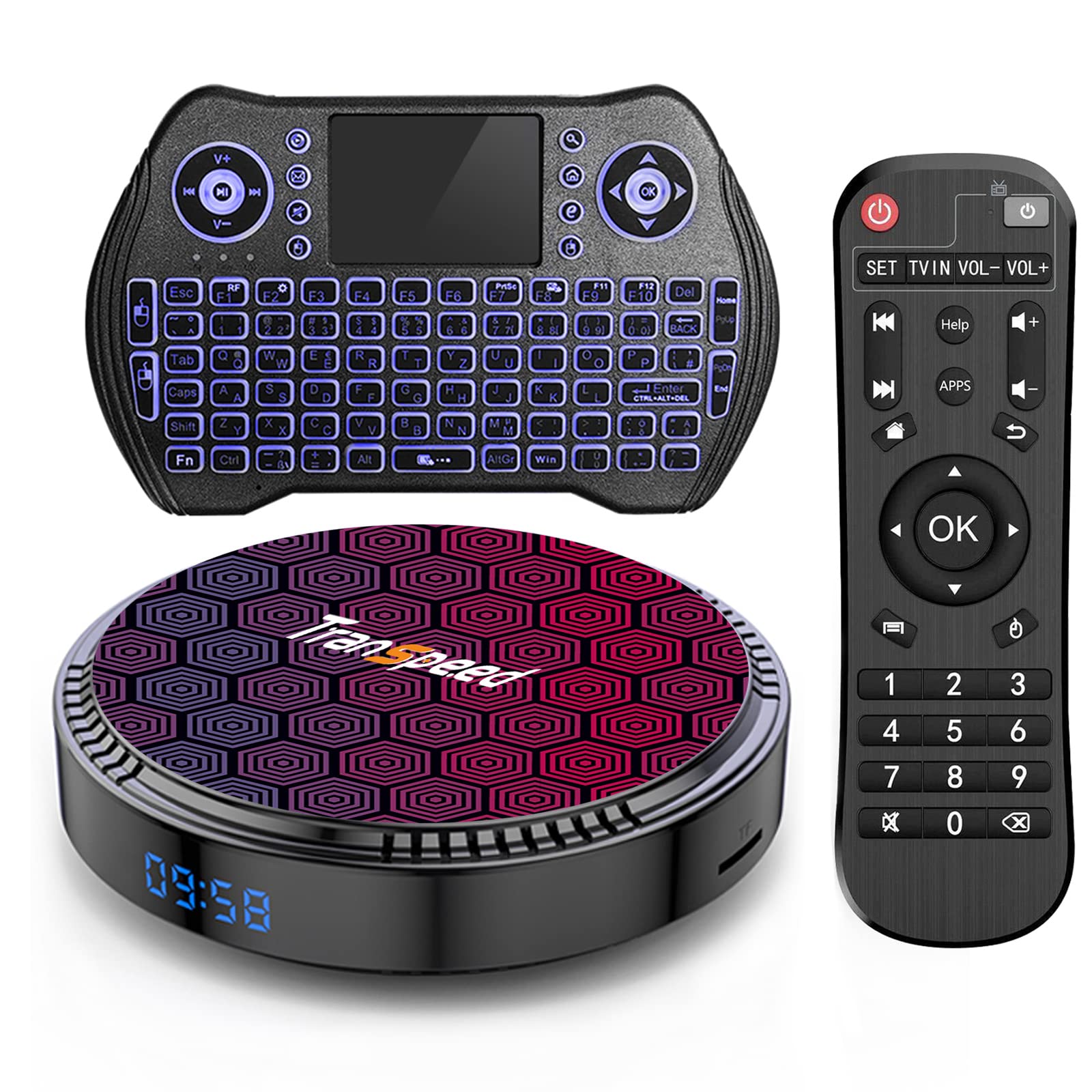 Android TV Box 12.0 4GB 64GB Android Box with WiFi6 2.4G 5.8G H618 Chipset USB 2.0 8K 6K HDR10 H.265 BT5.0 with Mini Wireless Backlit Keyboard