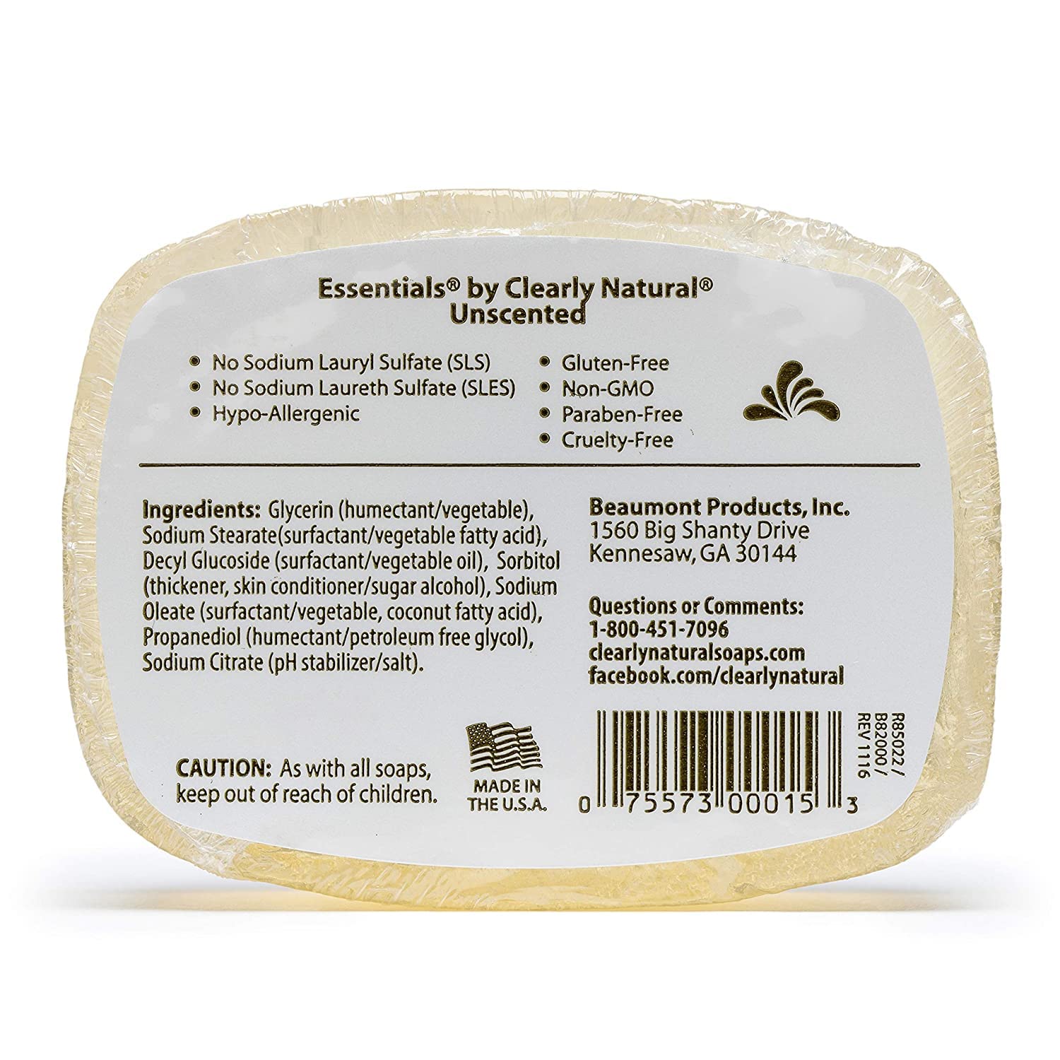 Essentials by Clearly Natural Glycerin Bar Soap, Unscented, 4-Ounce, Pack of 12 - CASE