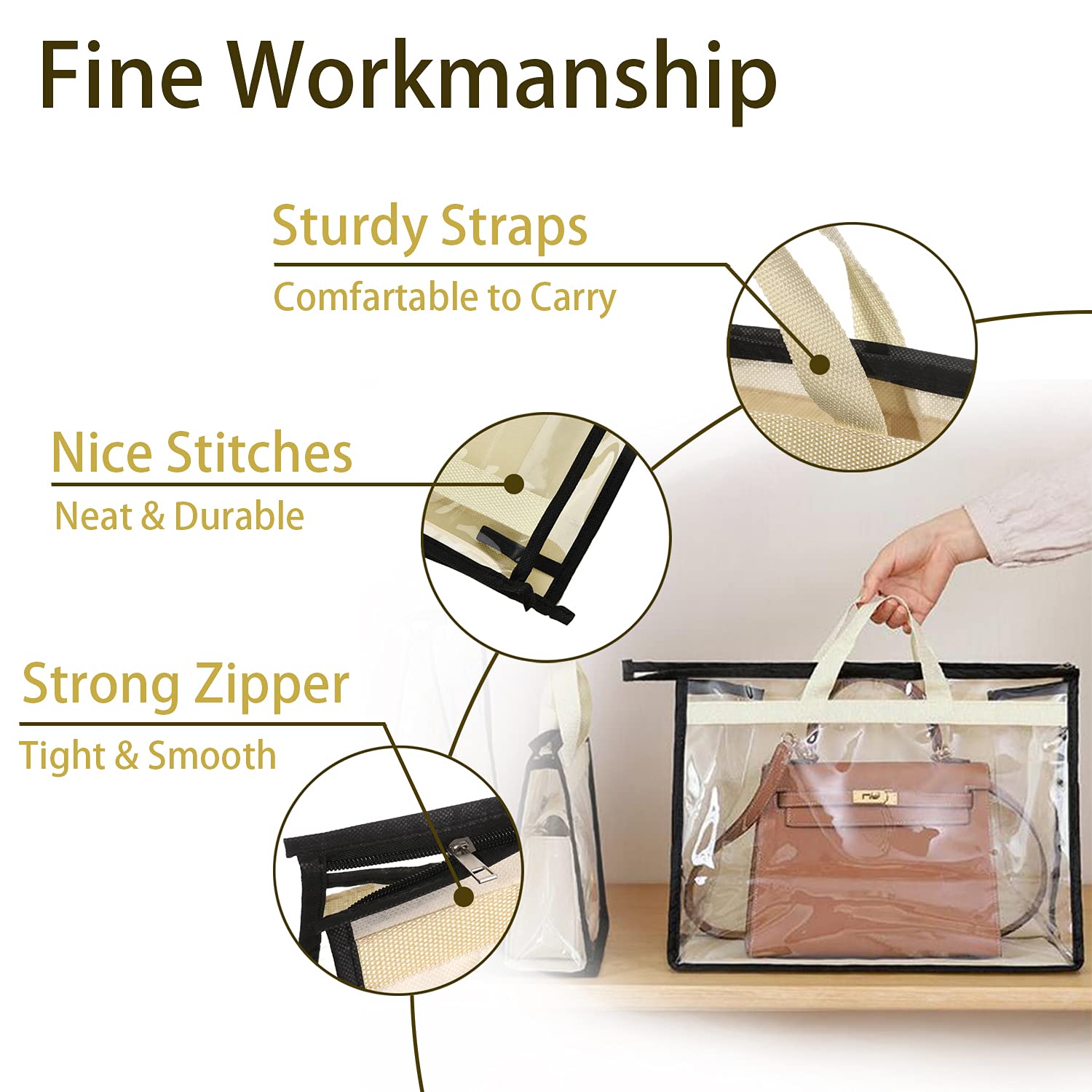 ENOCH Handbag Storage Organizer Dust Cover Bags for Handbag & Purse, Sturdy PVC Organizer for Wall Shelf & Closet, with Zipper and Handles(XL)