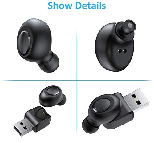 LEZII Single Bluetooth Earbud, Mini Invisible Wireless Headset, in Ear Headphones, Sport Earpiece with Mic, Magnetic USB Charging for Car Vehicle Business, Waterproof Earphones for Samsung iPhone