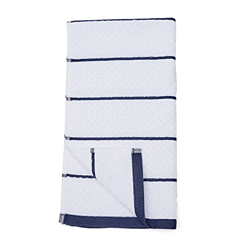 Amazon Basics 100% Cotton, Soft & Absorbent, Popcorn Texture Terry Kitchen Dish Towels, 28"L x 16"W, Navy Stripe, Pack of 4