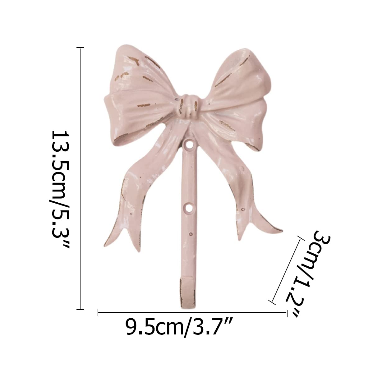 BOOMLATU Shabby Chic Large Wall Mounted Bow Coat Hook,Decorative Pink Wall Hook for Scarf, Bag, Towel, Hat etc for Living Room Kitchen Bathroom Office Pack of 3