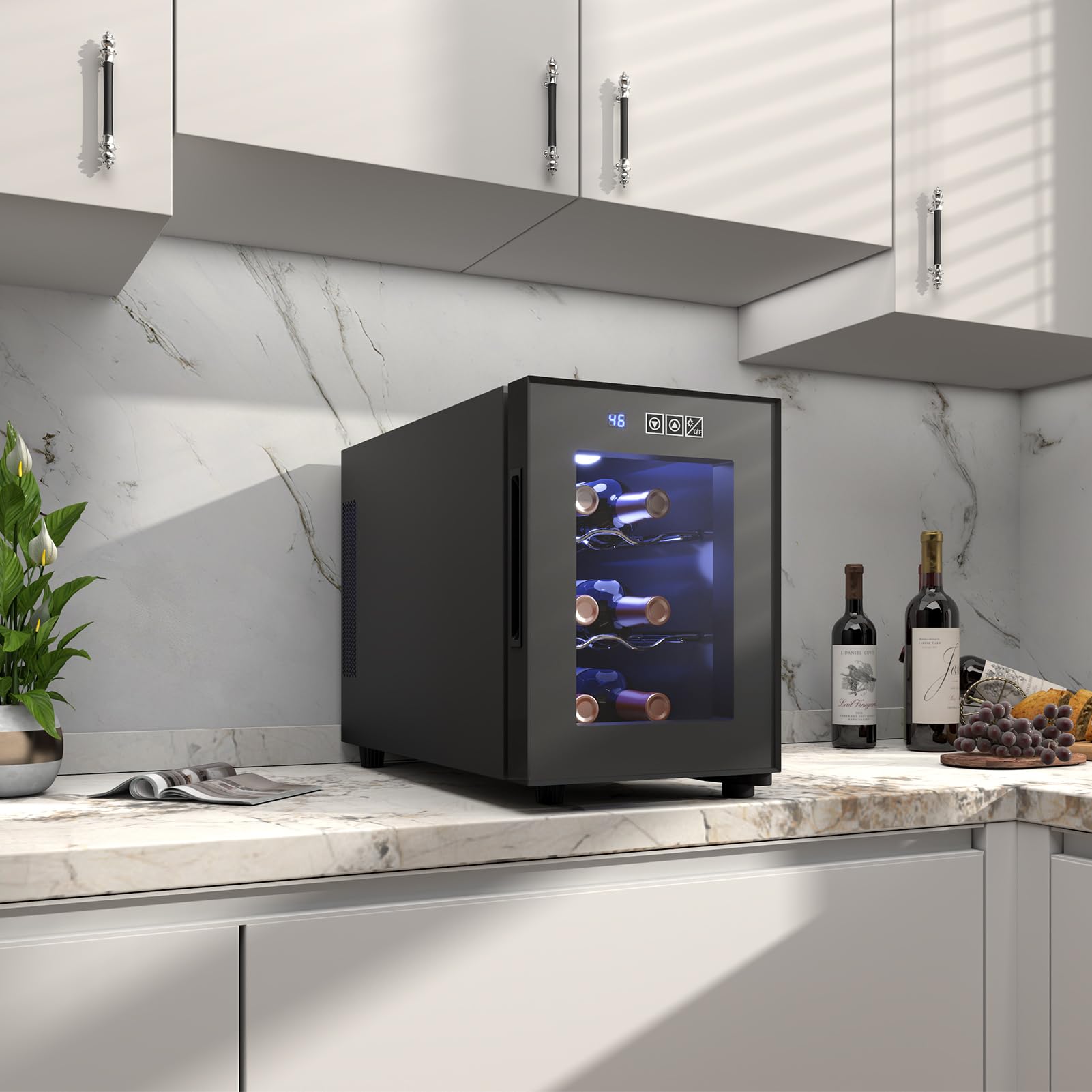 JINJUNYE 6 Bottle Wine Cooler Refrigerator, Wine Fridge Small, Countertop Wine Cooler with Digital Temperature Control, 46-66℉ Mini Freestanding Wine Cellars Glass Door, Gift for Wine Lover
