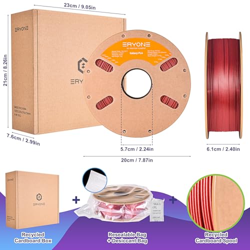 ERYONE Sparkly Glitter Shining PLA Filament for 3D Printer, 1.75mm +/-0.03mm, 1kg(2.2LBS)/Spool, Red