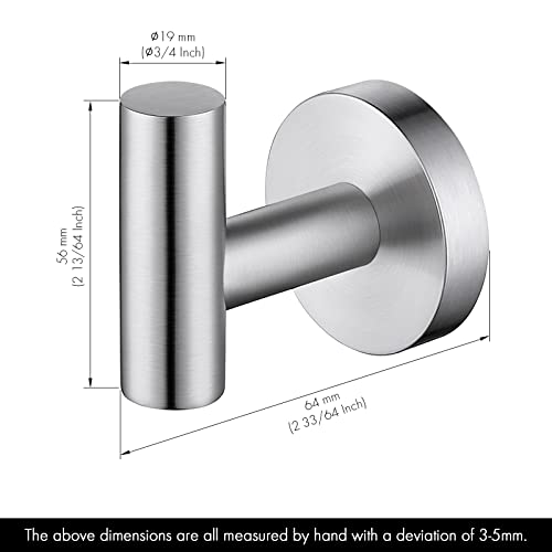 KES Towel Hook Bathroom Wall Heavy Duty Robe Hook Holder SUS304 Stainless Steel Brushed 2 Pack, A2164-2-P2