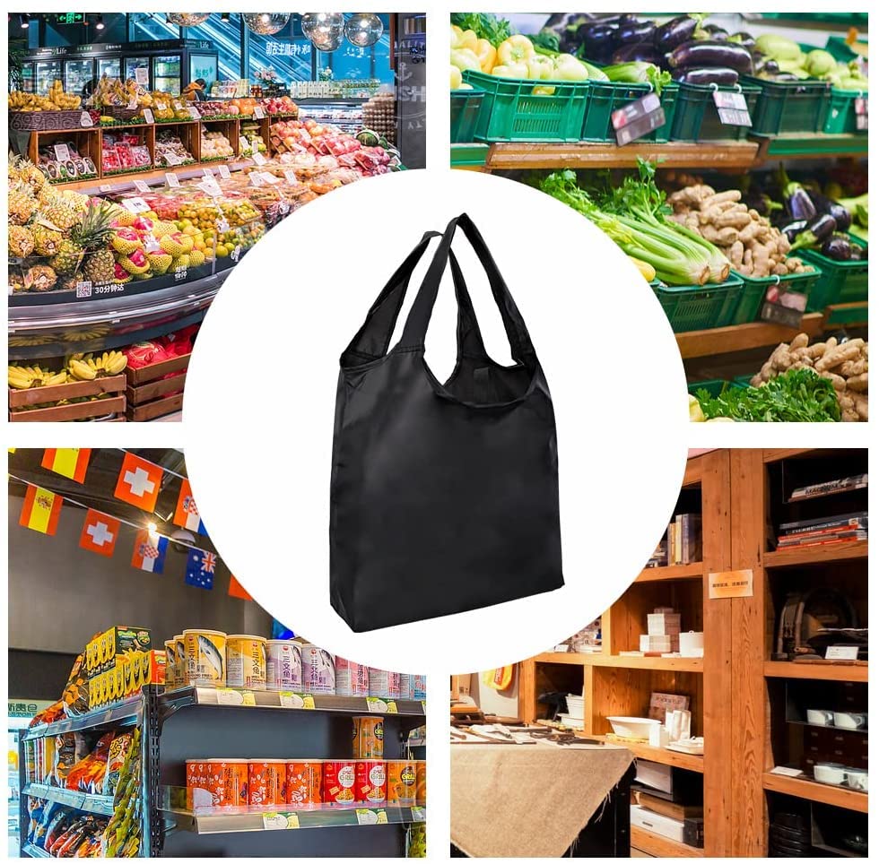 Aricsen 5 Pack Reusable Foldable Grocery Tote Bags, Black