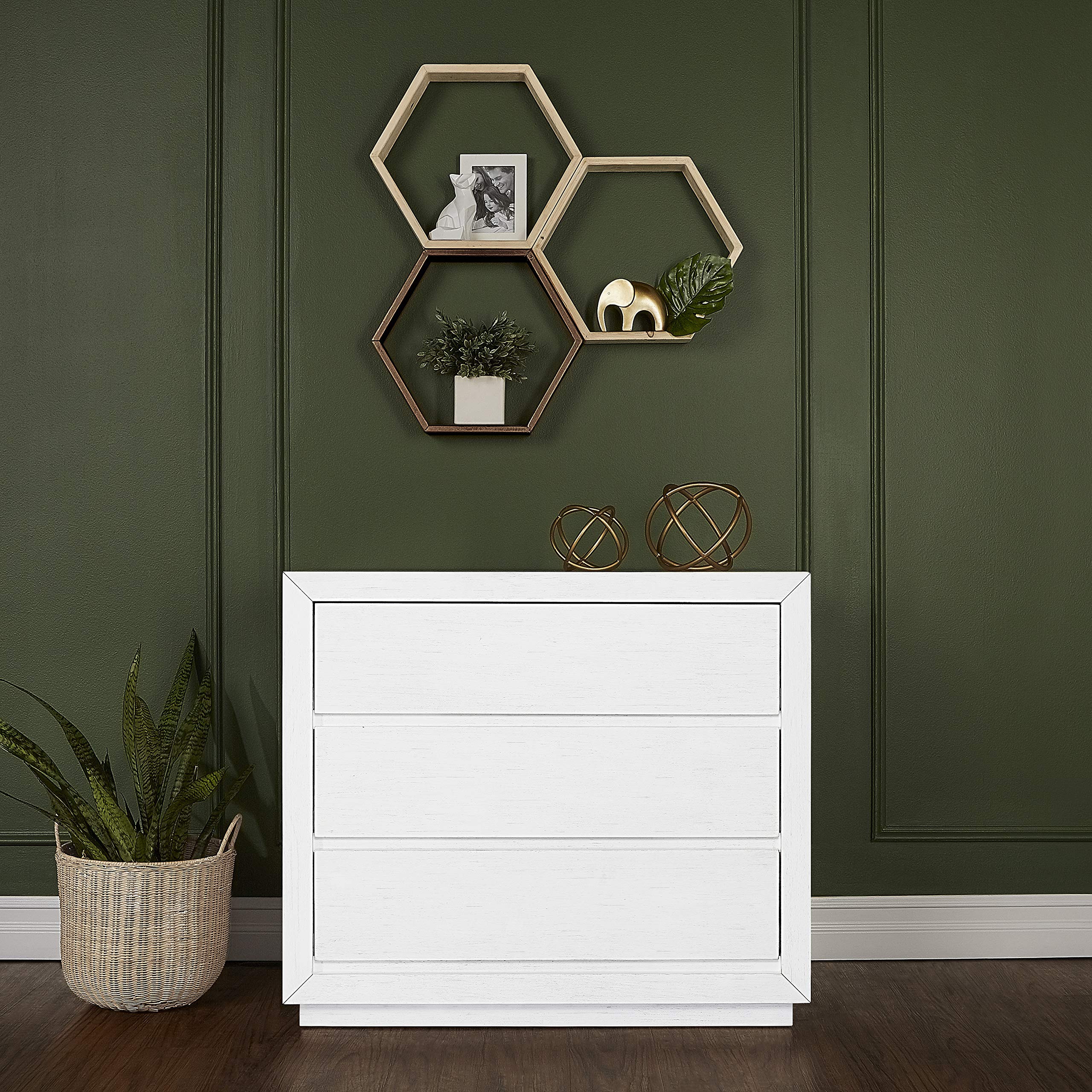 Evolur Maddox 3 Drawer Chest, Weathered White