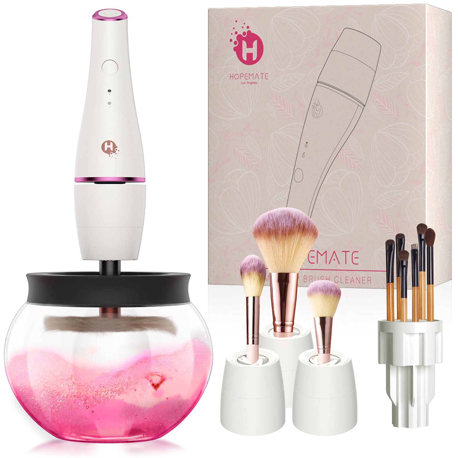 All in 1 Makeup Brush Cleaner, HOPEMATE Electric Makeup Brush Spinner Dryer Cleaning Machine, Cleanse Cosmetics, Dusts of Makeup Brushes