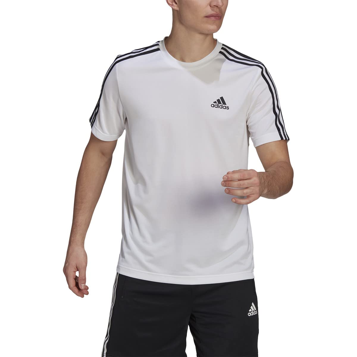 adidas Men's AEROREADY 3-Stripes Tee, White/Black, X-Large