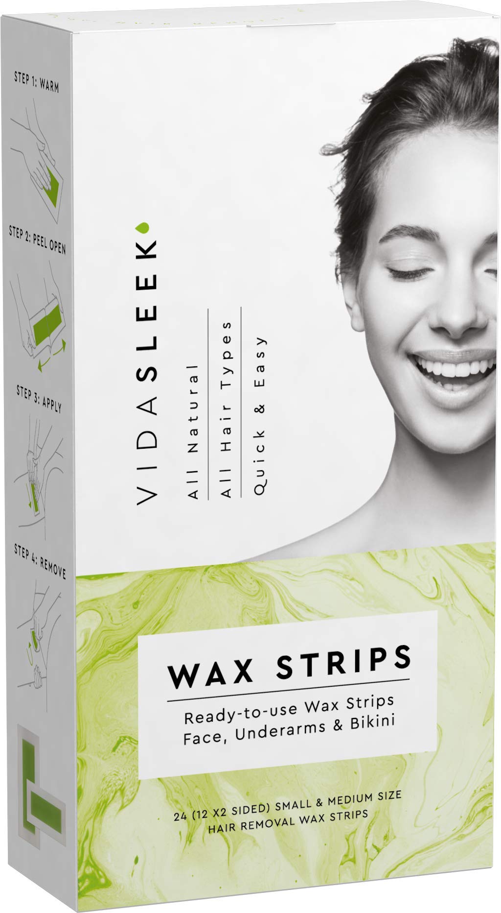 Hair Removal Wax Strips Face, Underarms & Bikini, 24 Count