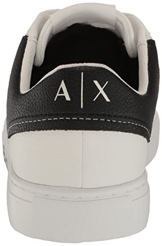 A|X Armani Exchange Men's Updated Leather Sidewall Logo Sneaker, Op.White+Black, 11