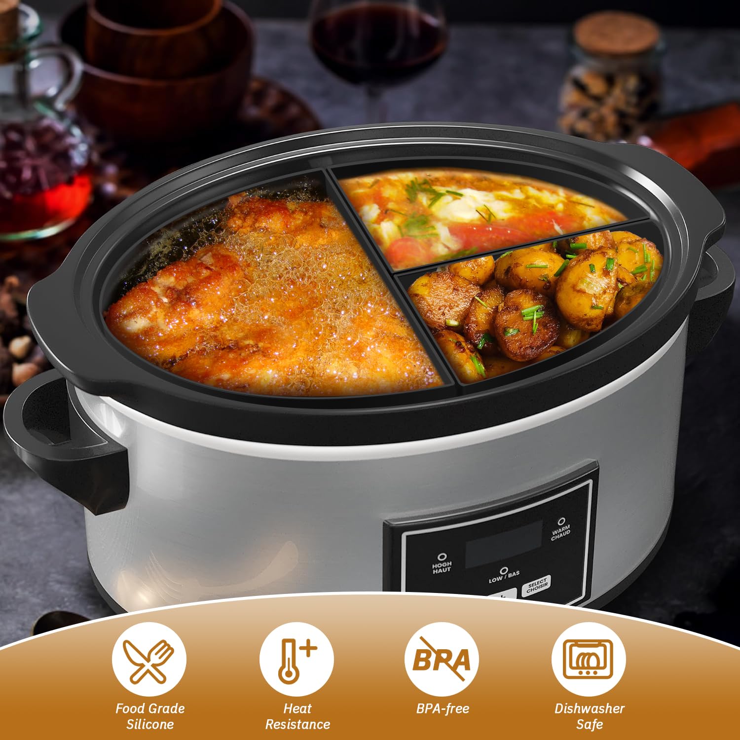 PEAKFUN Silicone Slow Cooker Liners fit Crock-Pot 7-8 Quart Oval Slow Cookergsrfdtdfyujfygyugtftrderdrtujrfdcruyftftyfdedsryhsderdhctgrfdujf