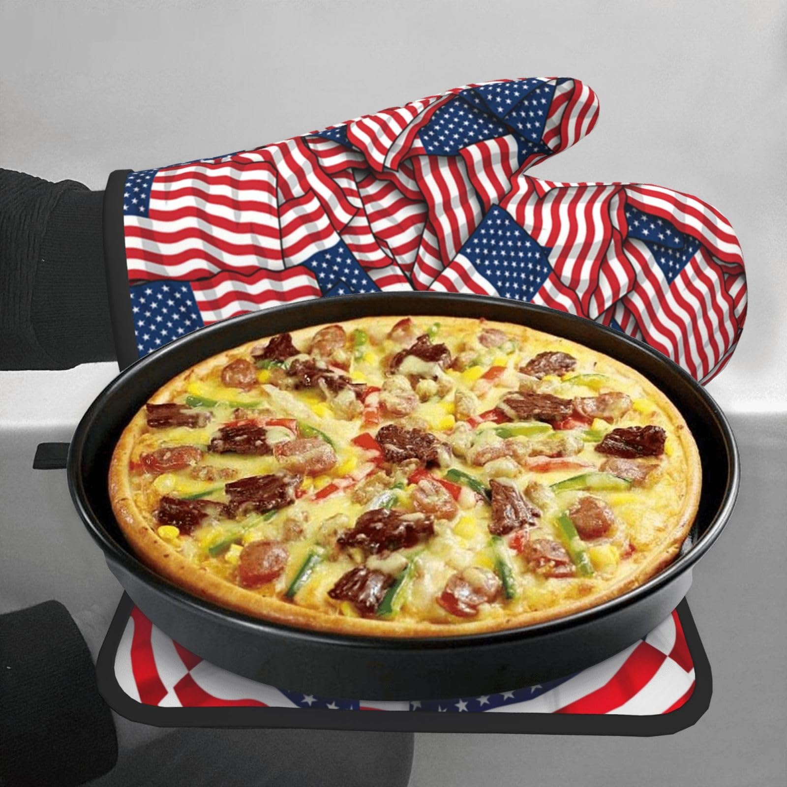 American Flag Oven Mitts and Pot Holders, Patriot Durable Insulated Kitchen Decor Accessories