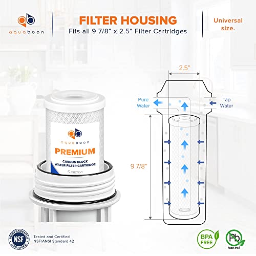 Aquaboon Universal 5 Micron 10 x 2.5 inch Cartridge | Premium Whole House Replacement Water Filter Cartridge | Coconut Shell Activated Carbon Block CTO | Compatible with Whirlpool WHA2BF5, 5 Pack