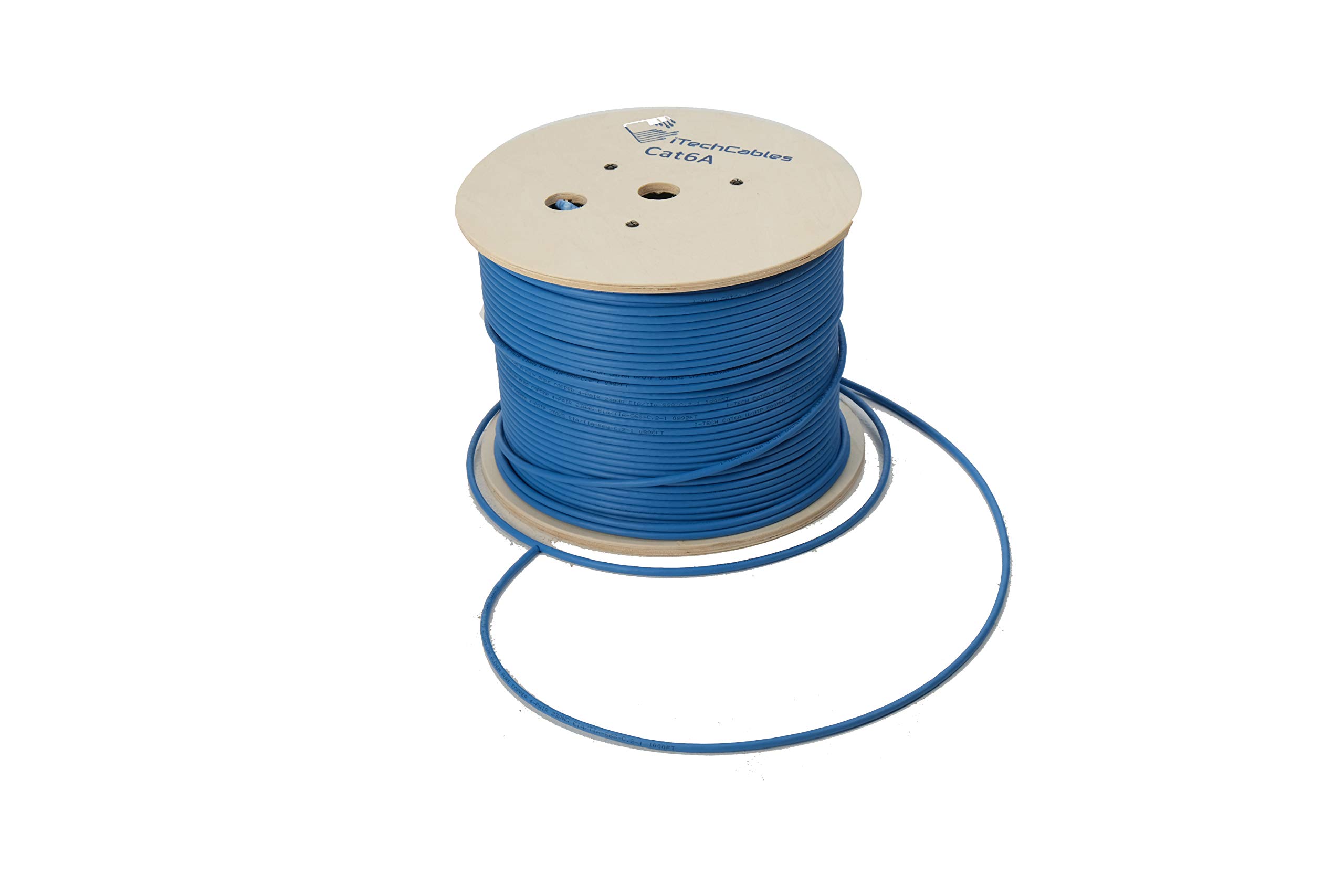 iTechCables, Cat6a Plenum 1000ft CMP Rated Pure Copper, 750Mhz, Solid Ethernet Cable, 23AWG, 10 Gigabit Ethernet Cable, Unshielded Twisted Pairs (6a UTP) (Blue)