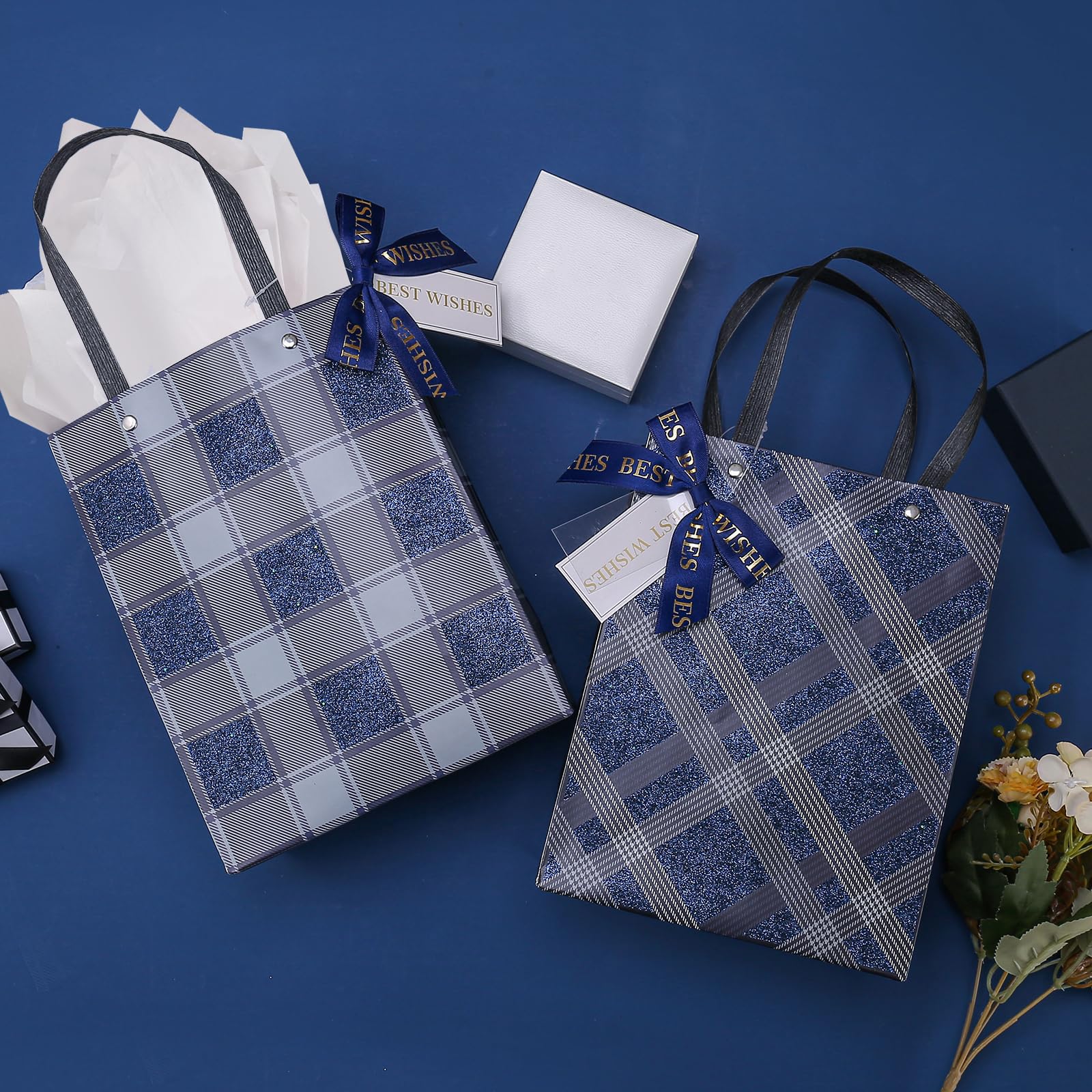 lilymelon 2 Pack 9" Medium Size Gift Bags Assorted Premium Gift Bags with Tissue Paper For Birthdays, Baby Shower,Weddings,Party Favor 7" X 4" X 9"